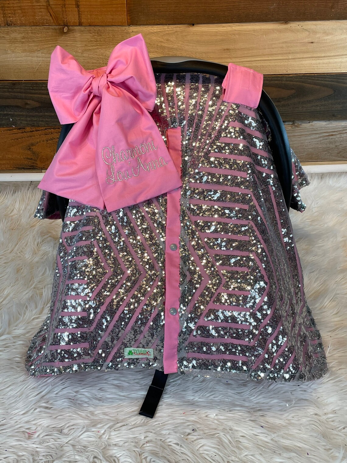 Sequin Carseat Canopy/car Seat Cover/silver Geometric Sequin With Rose ...