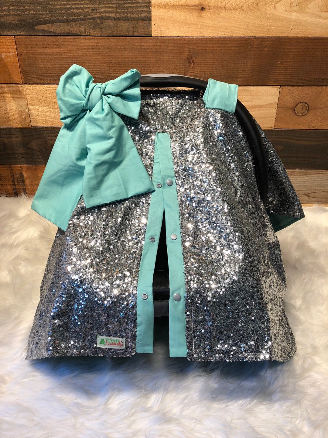 Sequin Car Seat Canopy: Silver Sparkle, Mint Lining - Etsy