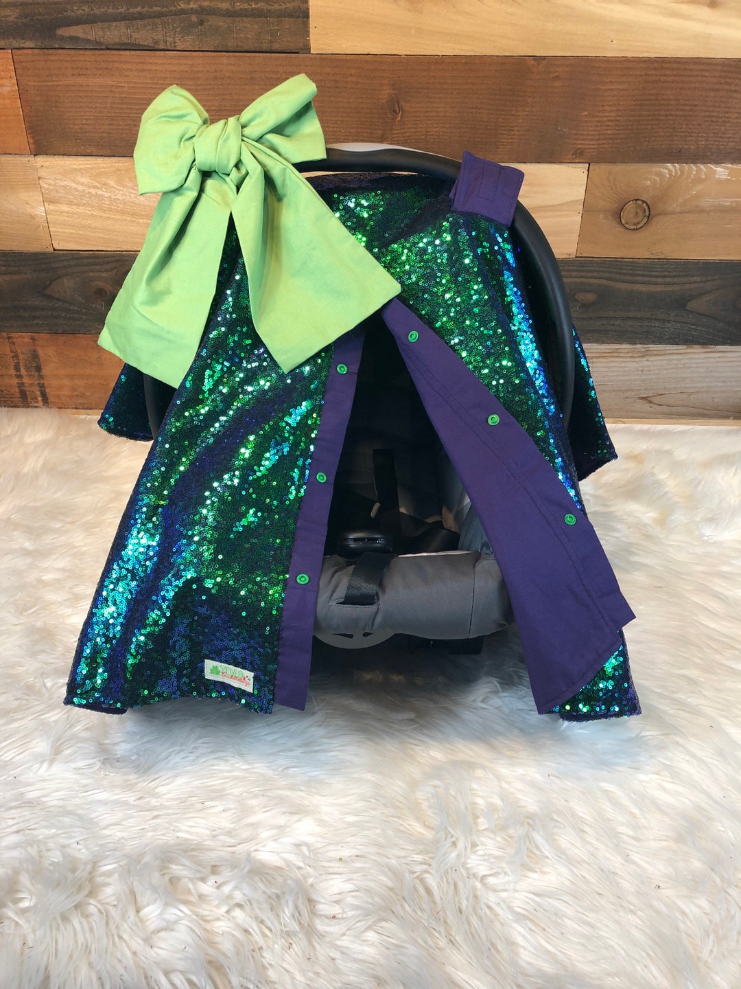 Sequin Car Seat Canopy: Peacock Feather Colors, Purple Lining - Etsy