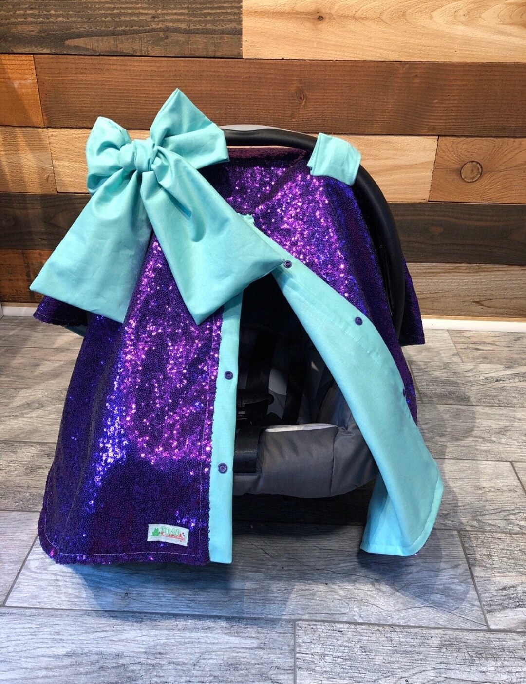 Sequin Car Seat Canopy: Purple Sequin & Mint Green Cover With Bow - Etsy