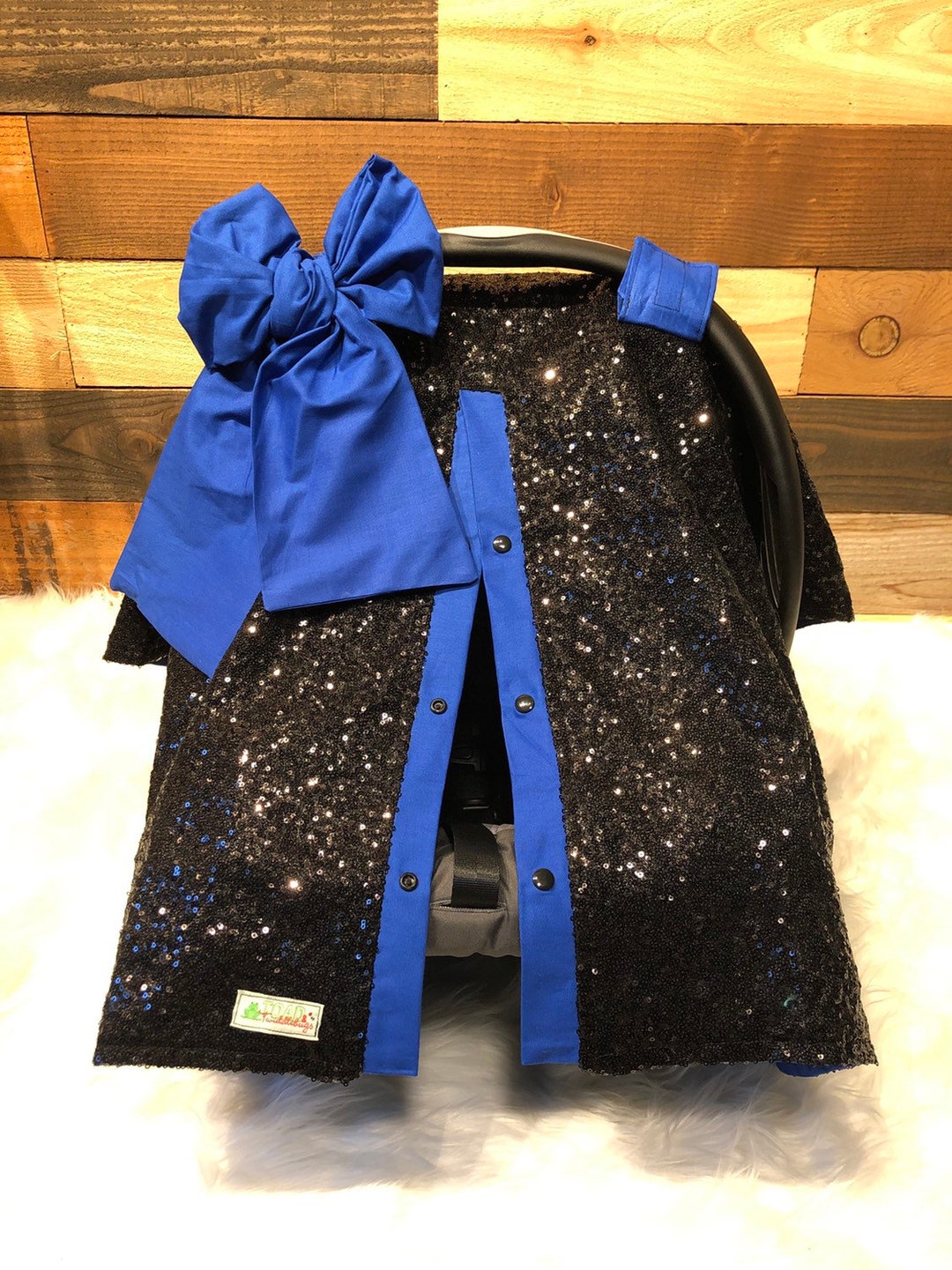 Black Sequin Car Seat Canopy: Royal Blue Lining & Bow - Etsy