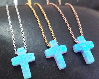 Opal Cross Necklace White Opal Cross Pendant Necklace Cross | Etsy