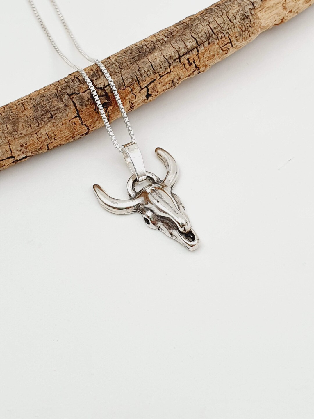 Bullhead Necklace, Longhorn Bull Charm Pendant 925 Sterling Silver ...