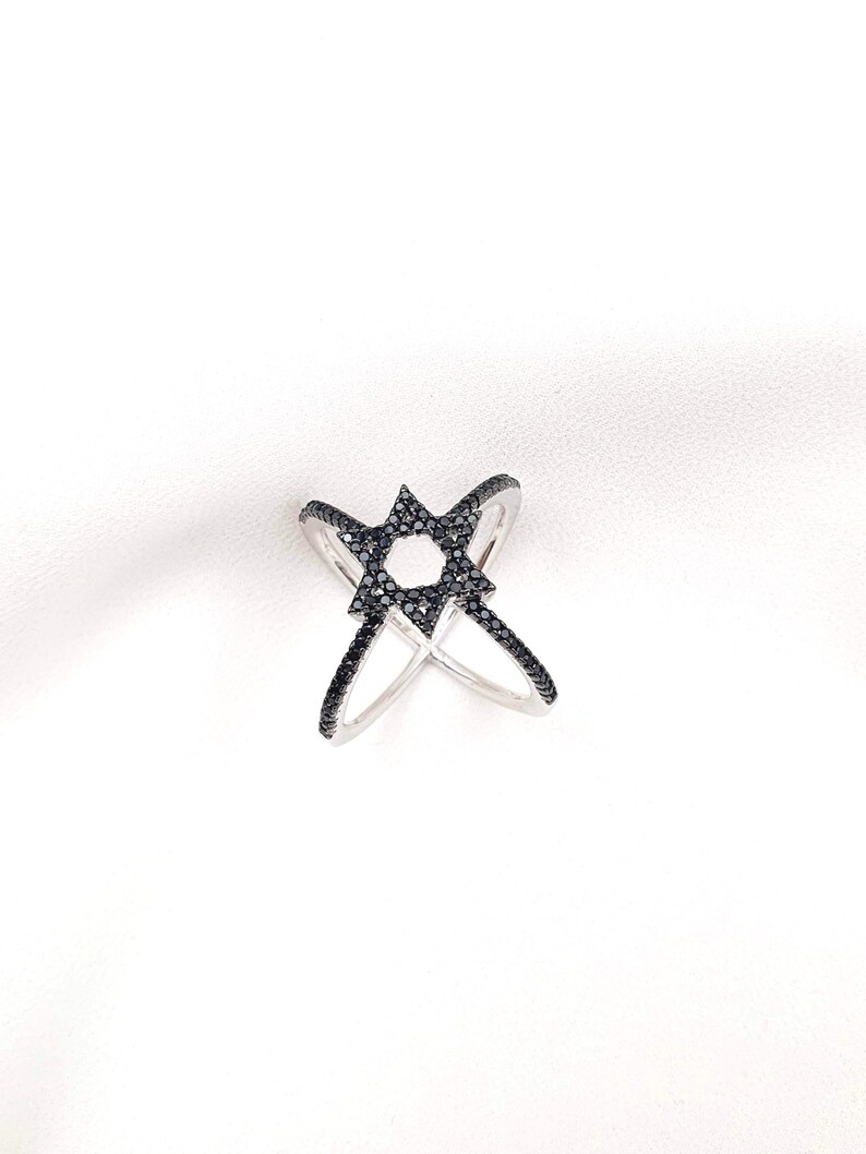 Star of David Ring 925 Sterling Silver, Women Ring Black Cz Crystals ...