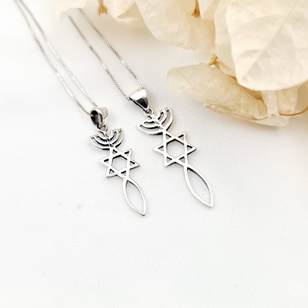 925 Sterling Silver Messianic Necklace With Star of David Menorah - Etsy