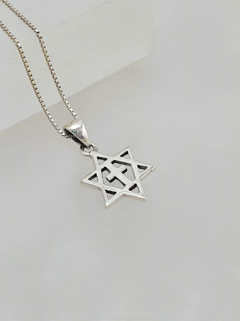 925 Sterling Silver Messianic Star of David Cross Pendant Necklace - Etsy
