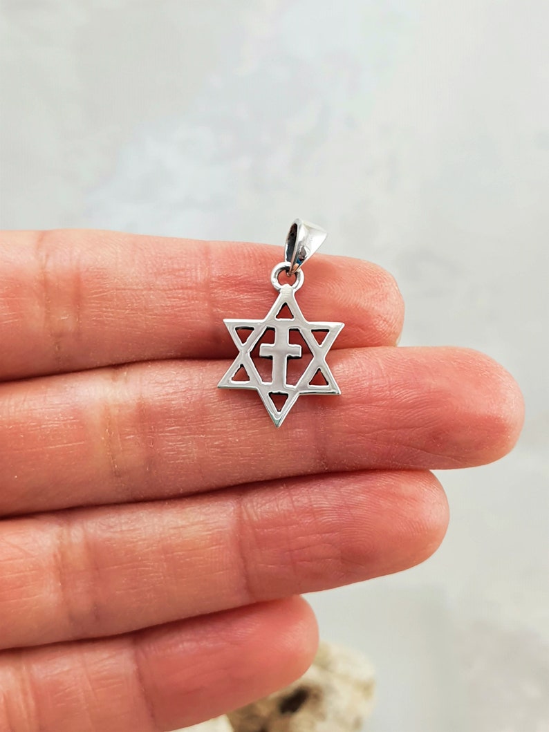 925 Sterling Silver Messianic Star of David Cross Pendant Necklace - Etsy
