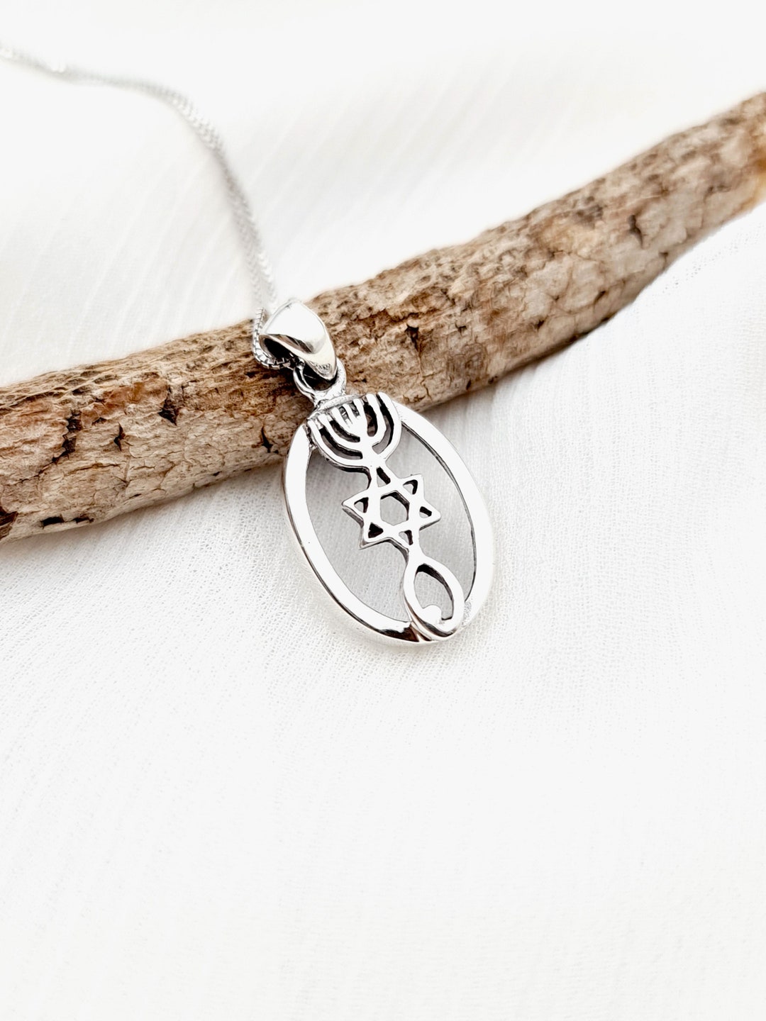 Messianic Jerusalem Seal Pendant Necklace, 925 Sterling Silver David ...