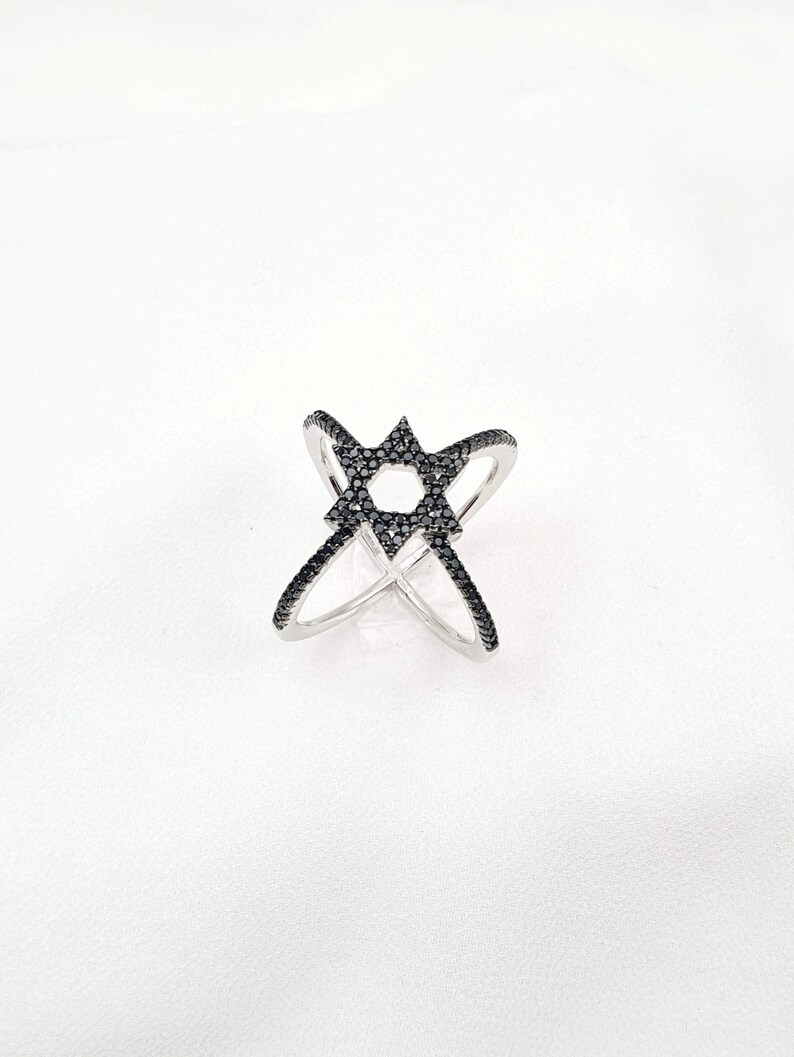 Star of David Ring 925 Sterling Silver, Women Ring Black Cz Crystals ...