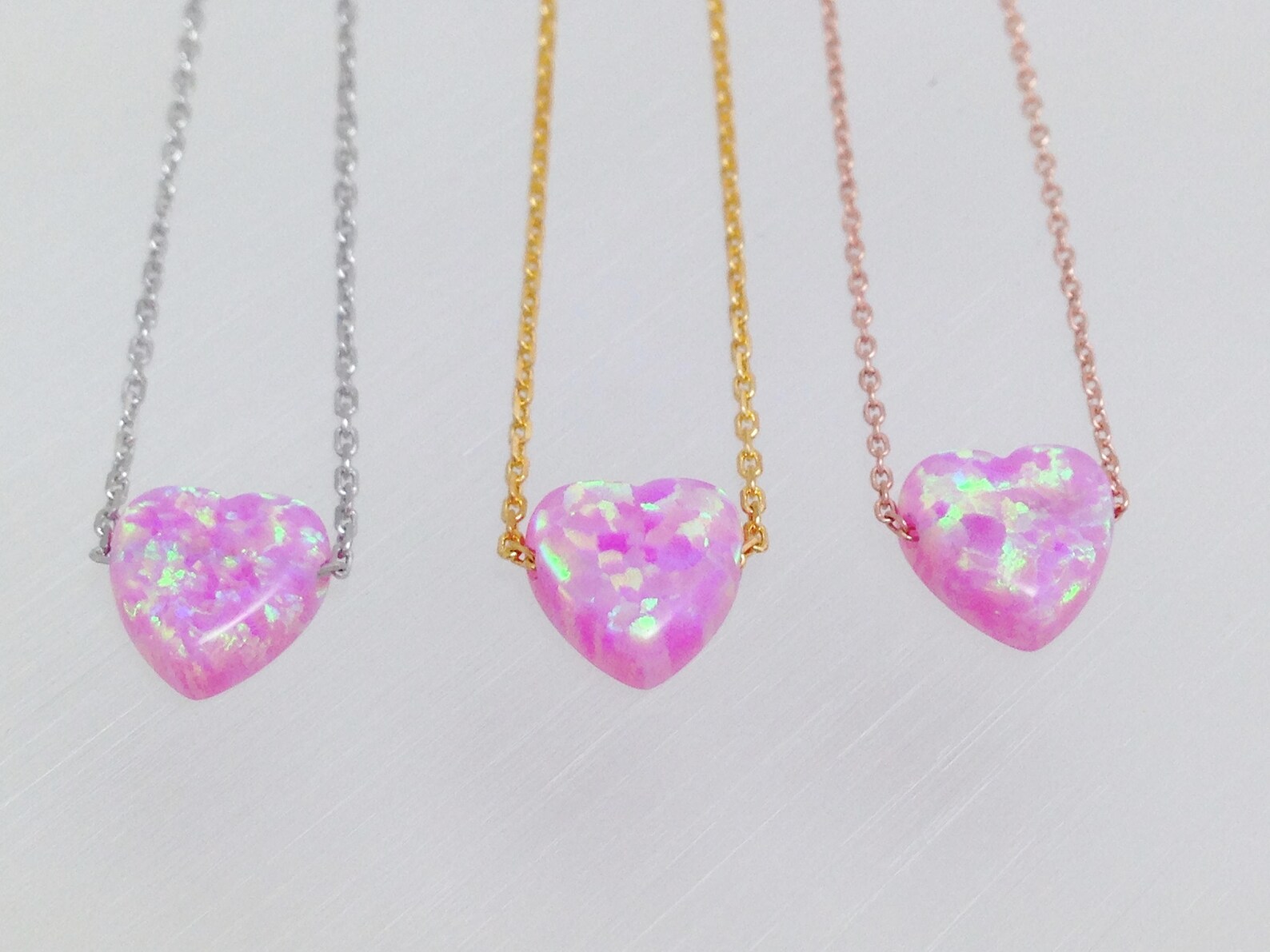 Pink Opal Heart Necklace Opal Silver Necklace Gold Plated - Etsy