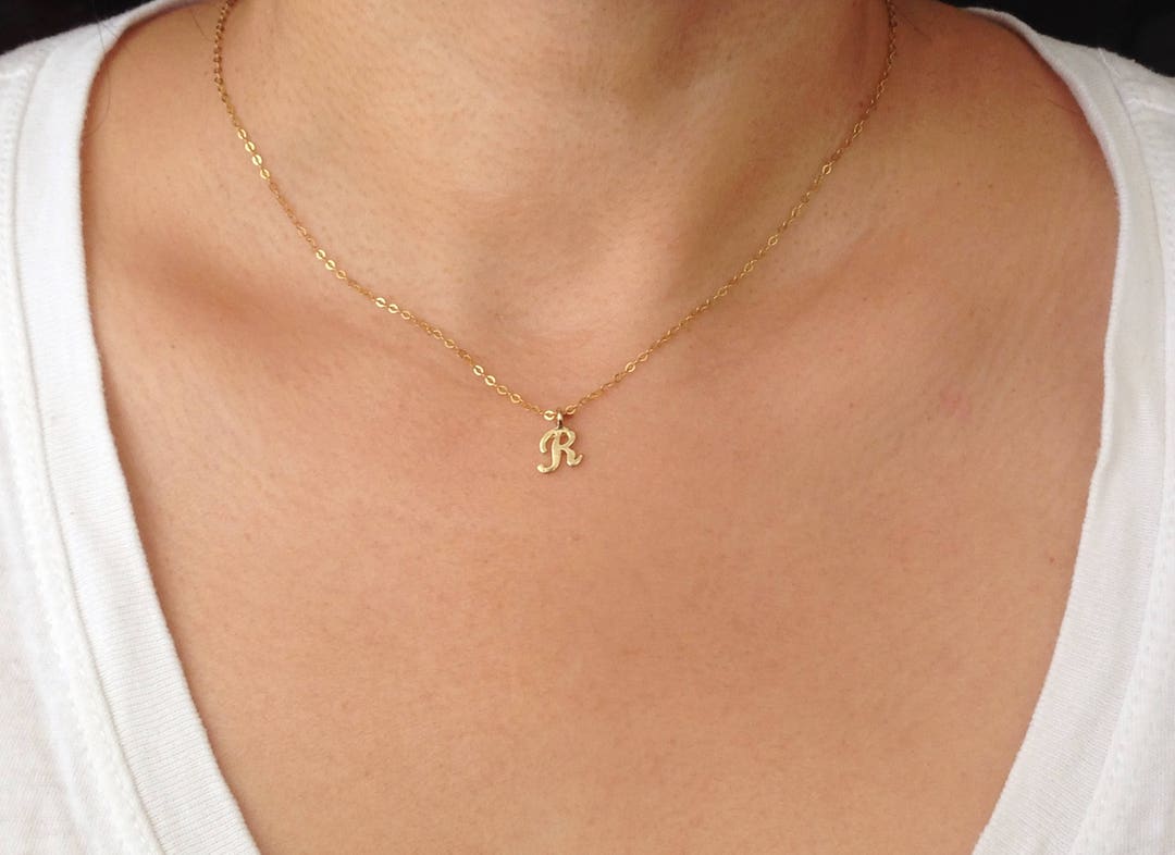 Gold Filled Initial Necklace, Gold Script Letter Initial Charm Necklace ...