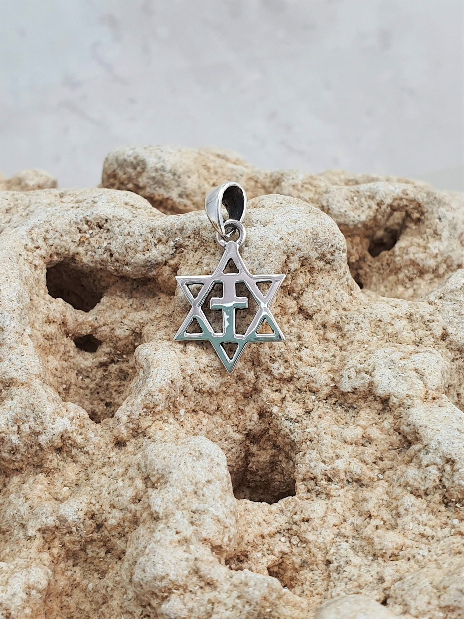 925 Sterling Silver Messianic Star of David Cross Pendant Necklace - Etsy