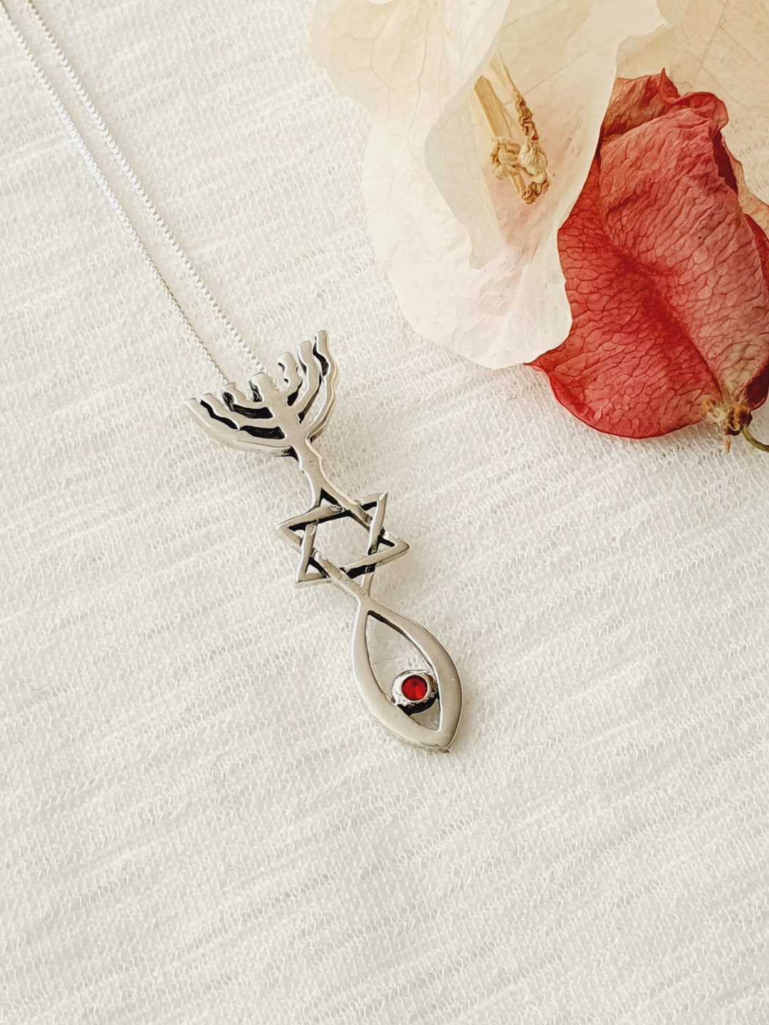Messianic Jerusalem Seal Pendant Necklace 925 Sterling Silver, David ...