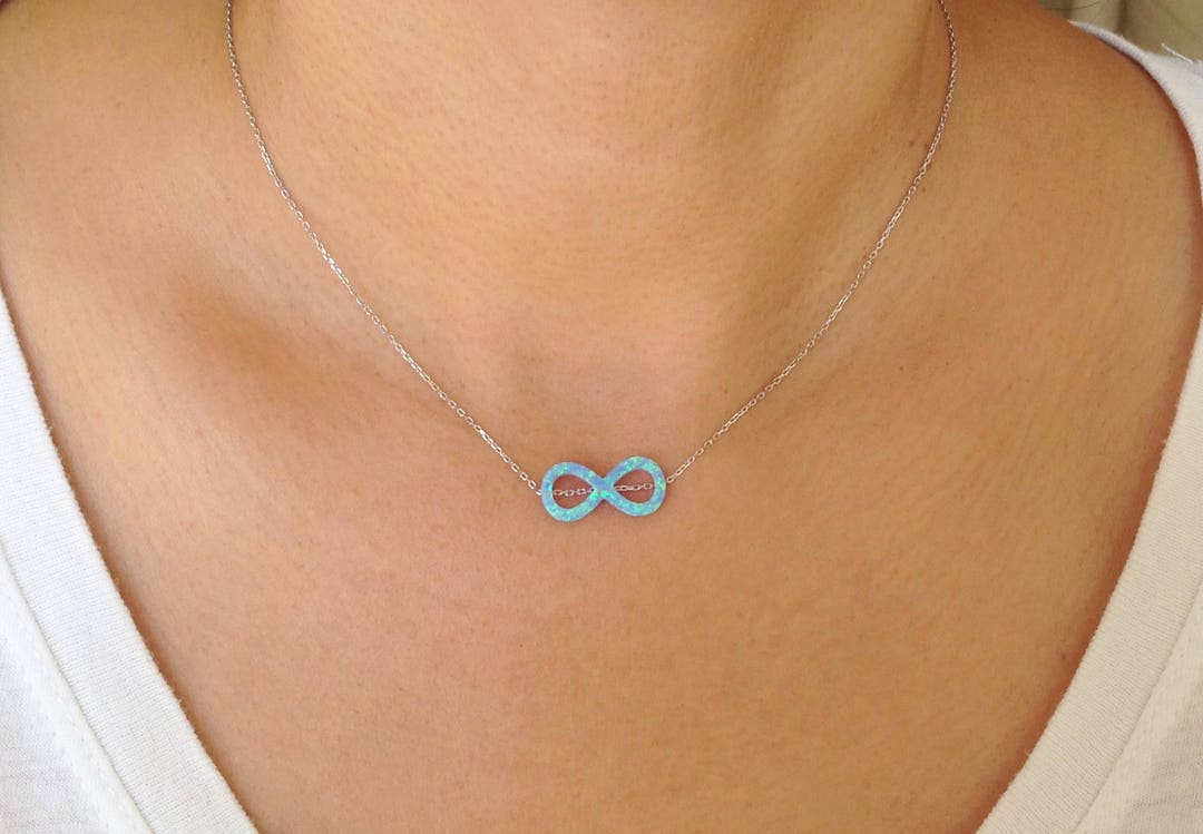 Light Blue Opal Infinity Pendant: Sterling Silver Gold Plated Necklace ...