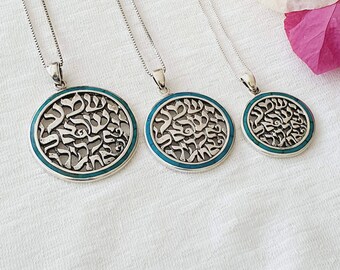 Blue Opal Shema Israel Pendant Necklace 925 Sterling Silver, Opal ...