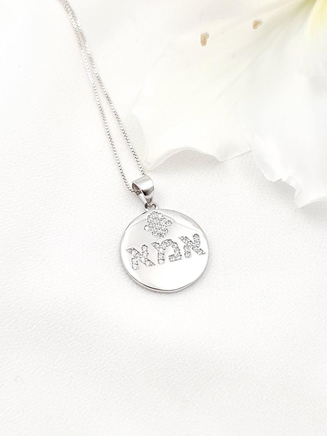 Hebrew Mom Necklace: Sterling Silver Hamsa Pendant, Jewish Mother's ...