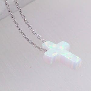 Opal Cross Necklace, White Opal Cross Pendant Necklace, Cross Sterling ...