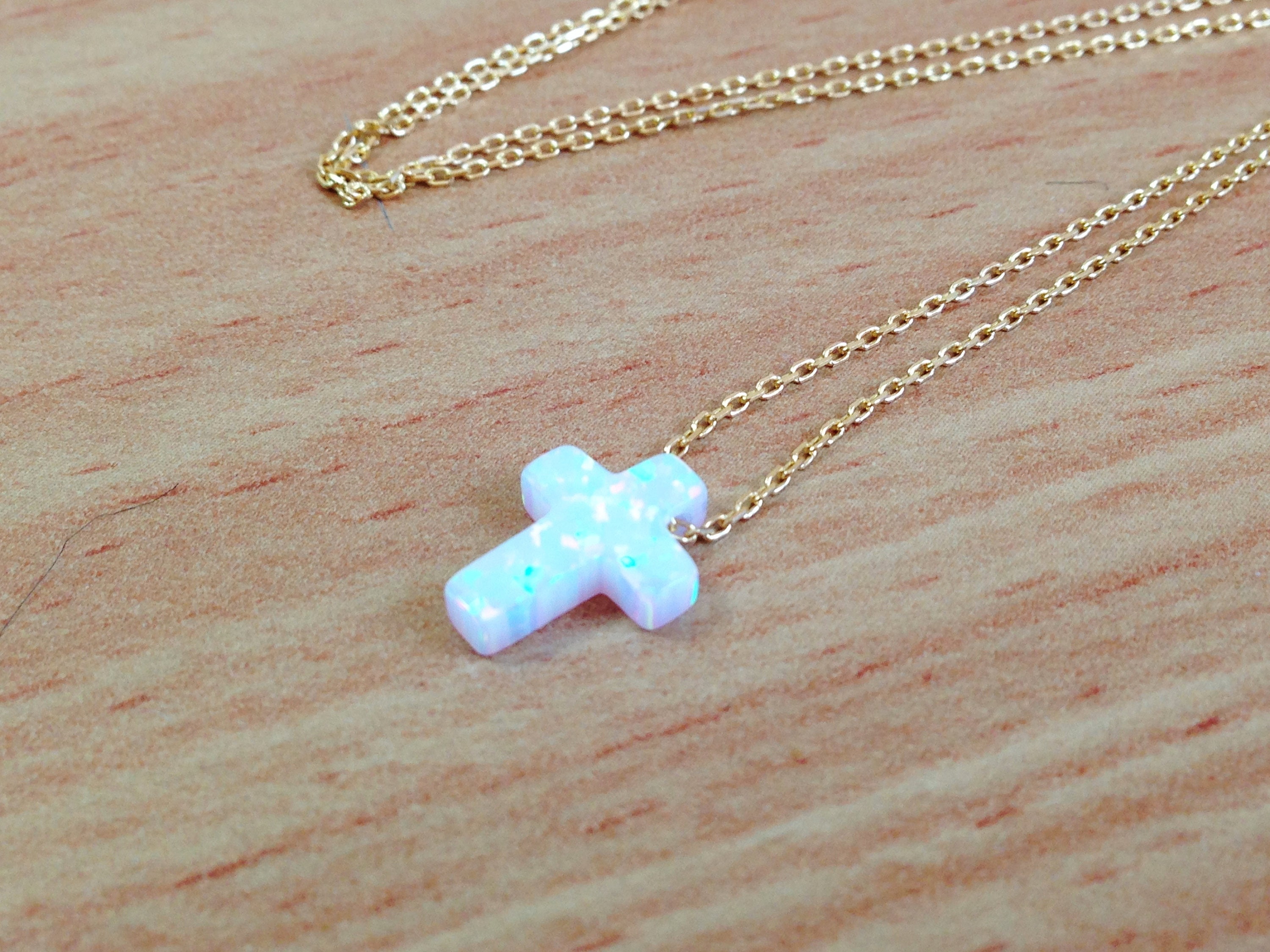 Opal Cross Necklace White Opal Cross Pendant Necklace Cross | Etsy