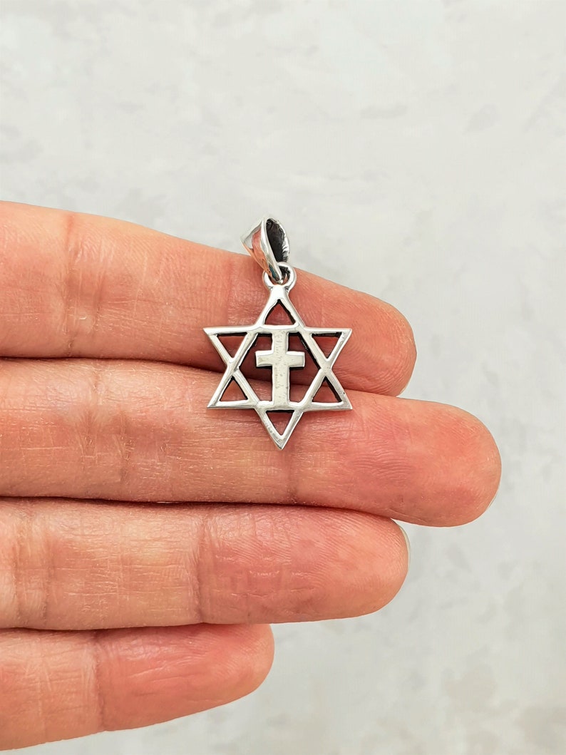 925 Sterling Silver Messianic Star of David Cross Pendant Necklace - Etsy