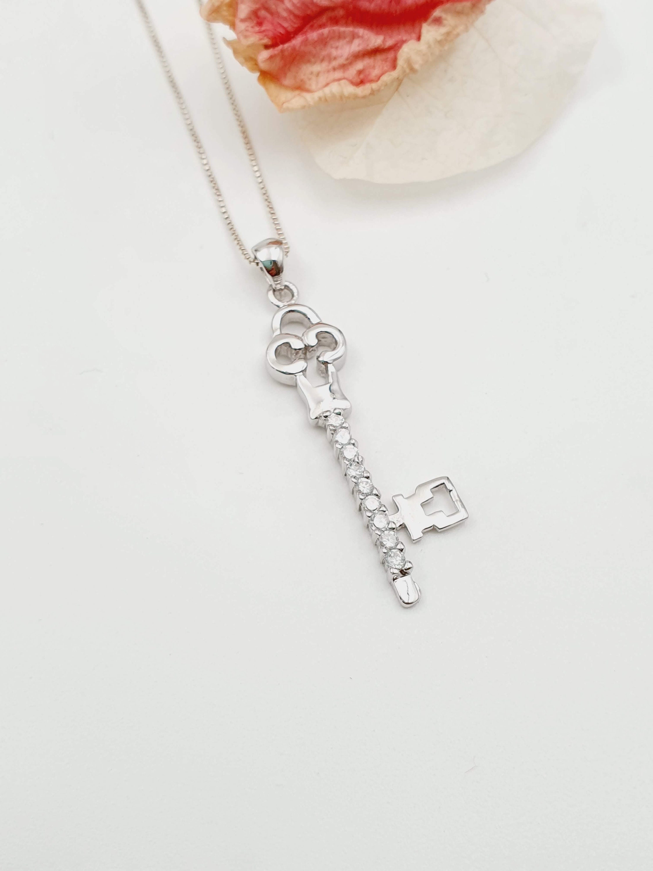 925 Sterling Silver Key Pendant Necklace Layering Key Charm - Etsy