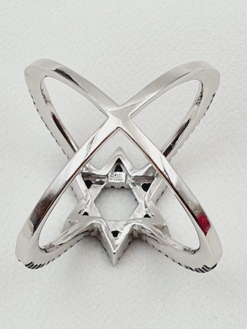 Star of David Ring 925 Sterling Silver, Women Ring Black Cz Crystals ...
