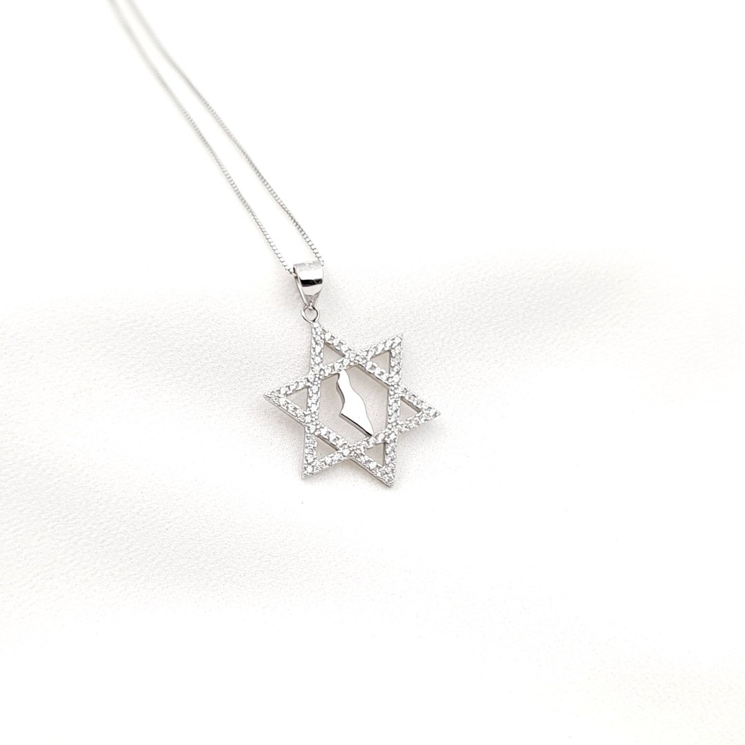 Star of David Necklace: Israel Map Pendant, 925 Sterling Silver, Jewish ...