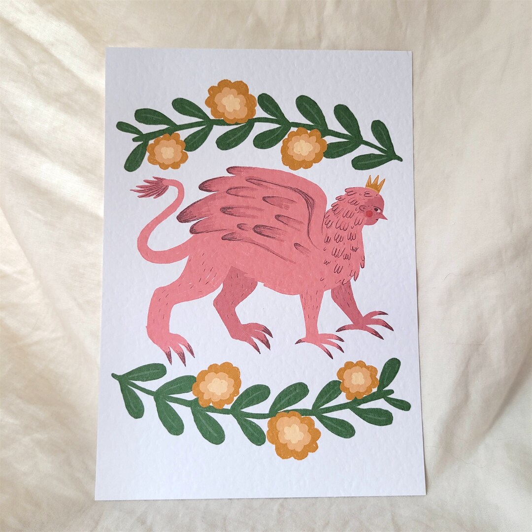 Pink Griffin Crown Queen King Myth A5 Print - Etsy