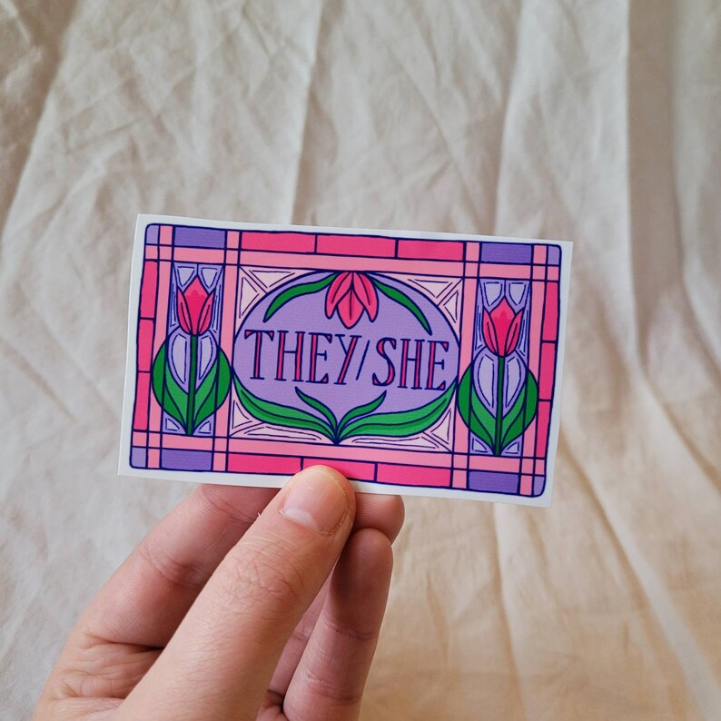 They/she Pronoun Vinyl Sticker Stain Glass - Etsy