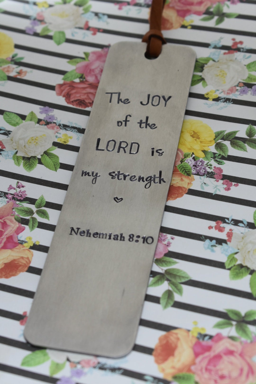Hand Stamped Bookmark - the Joy of the Lord Metal Bookmark - Bible ...
