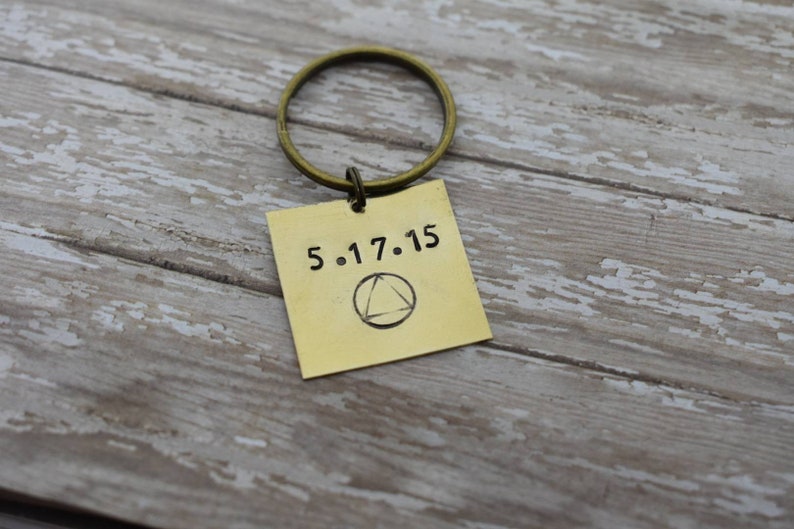 Sobriety Keychain Hand Stamped AA Symbol Sobriety - Etsy
