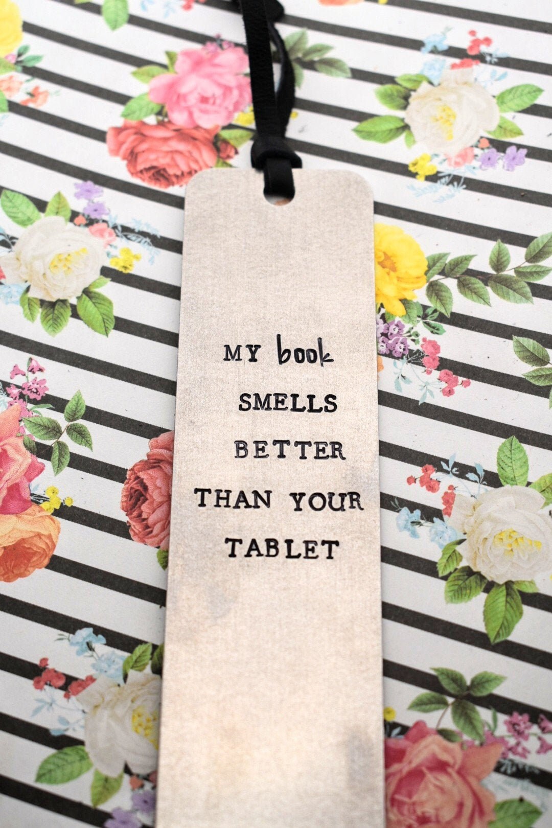 Hand Stamped Bookmark - My Book Smells Better Than Your Table - Funny ...