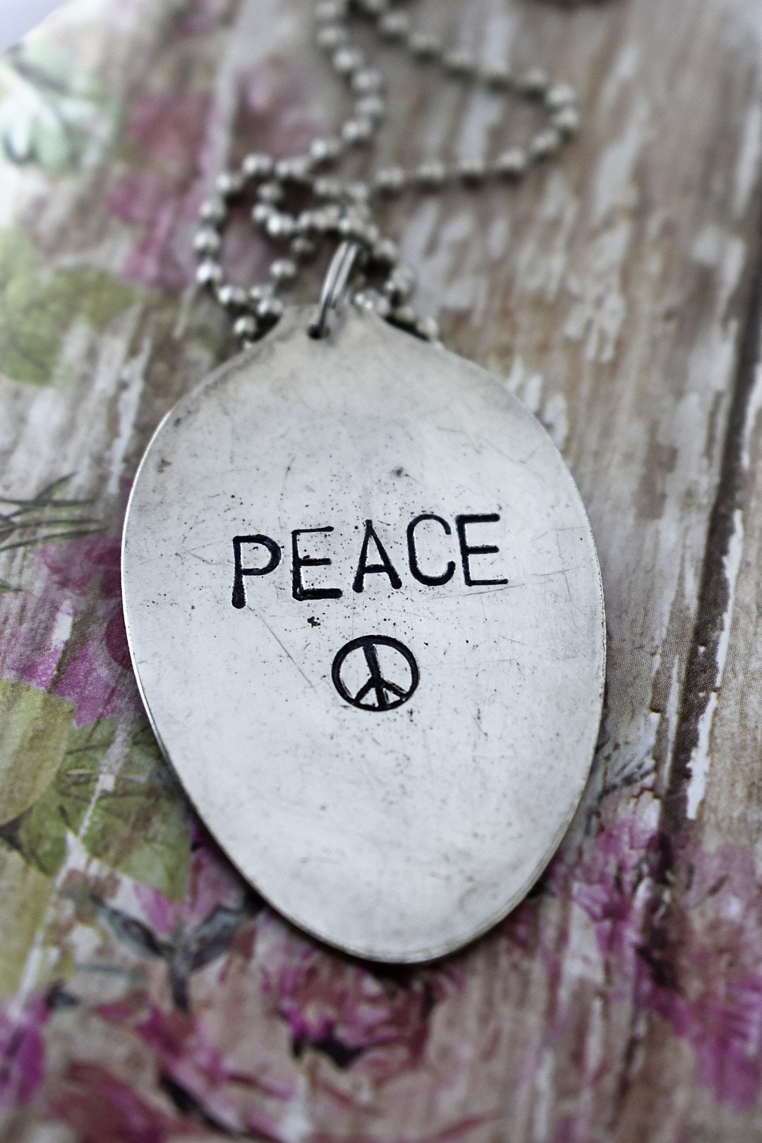 Peace - Hand Stamped Spoon Necklace - Free Spirit - Upcycled Spoon ...