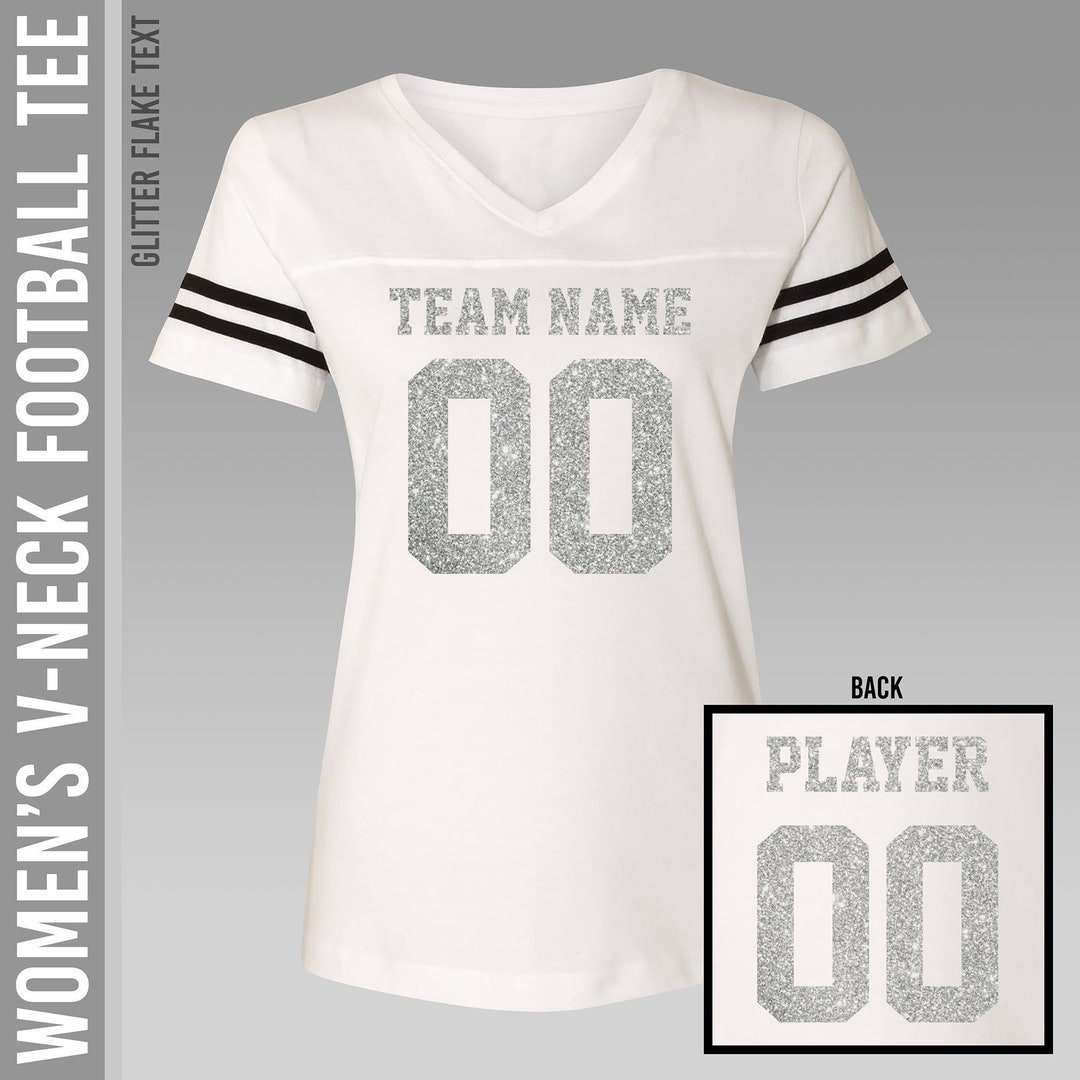 Silver Glitter Custom Football Tee / White T-shirt / Women's Relaxed ...