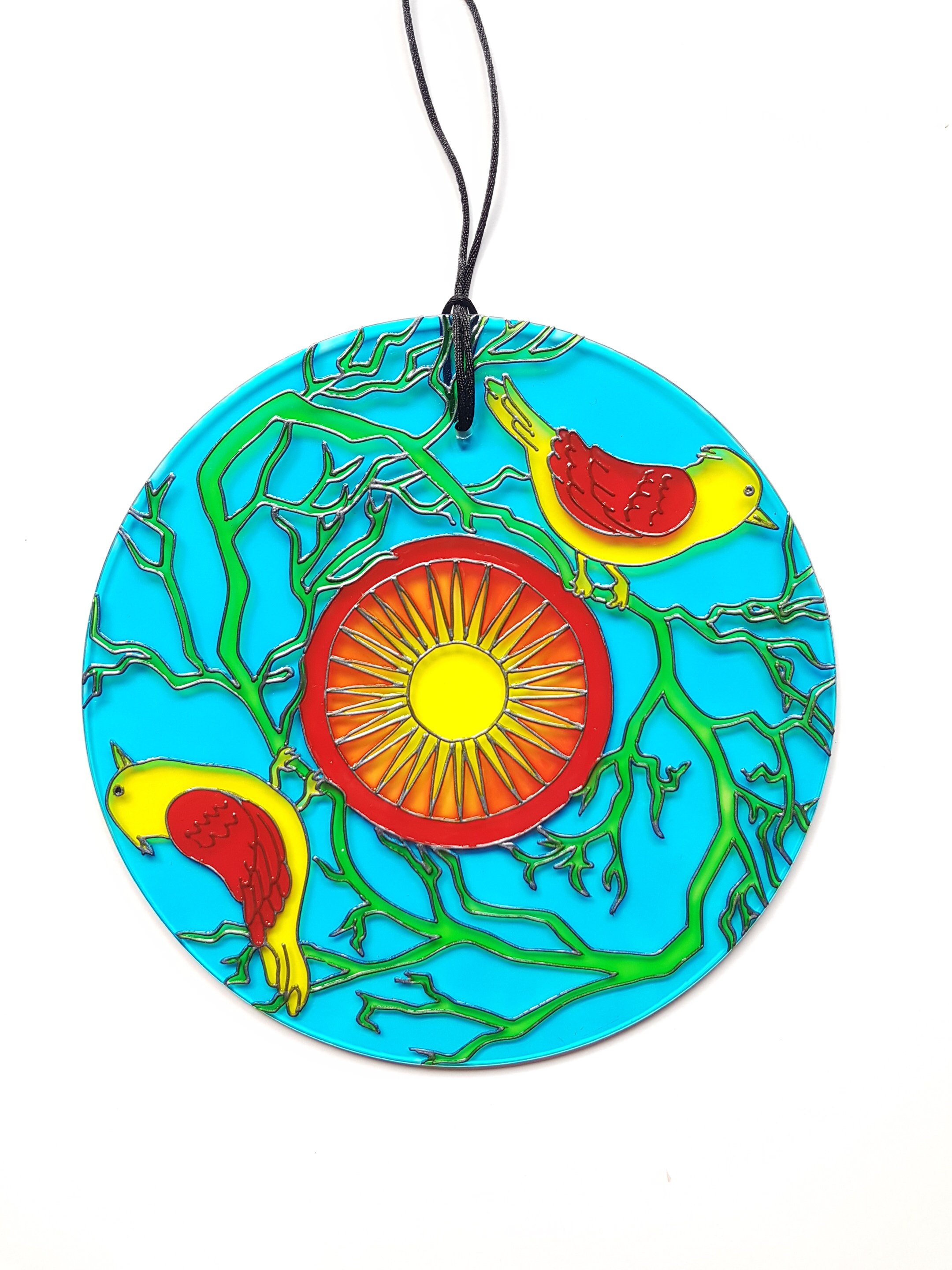 Hand Painted Glass Suncatcher, Sun Catcher, Round, Birds, Glass ...