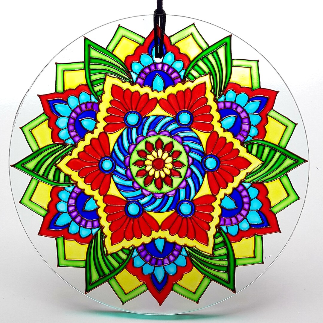Hand Painted Glass Suncatcher, Sun Catcher, Round, Mandala, Glass ...
