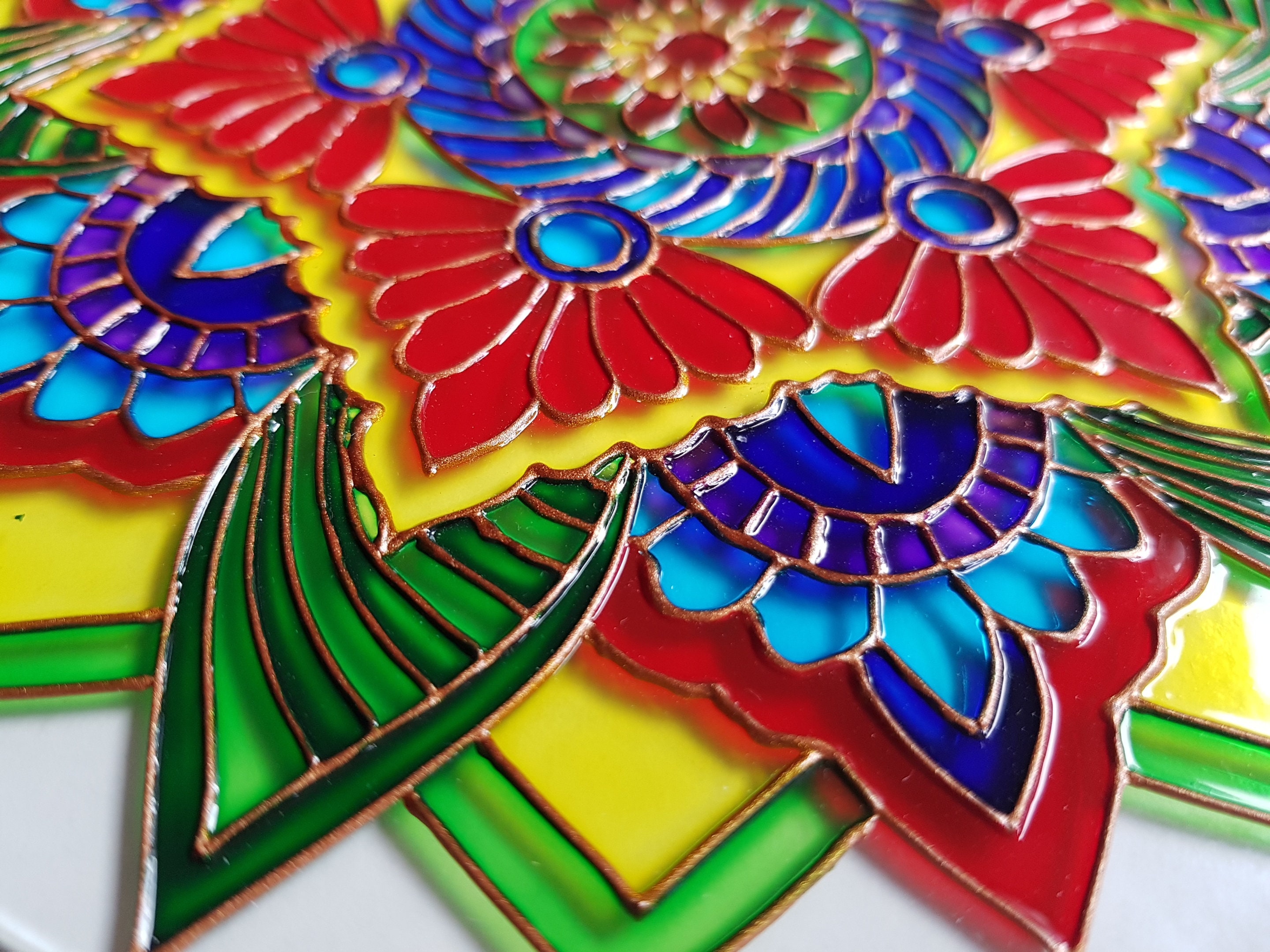Hand Painted Glass Suncatcher Sun Catcher Round Mandala - Etsy