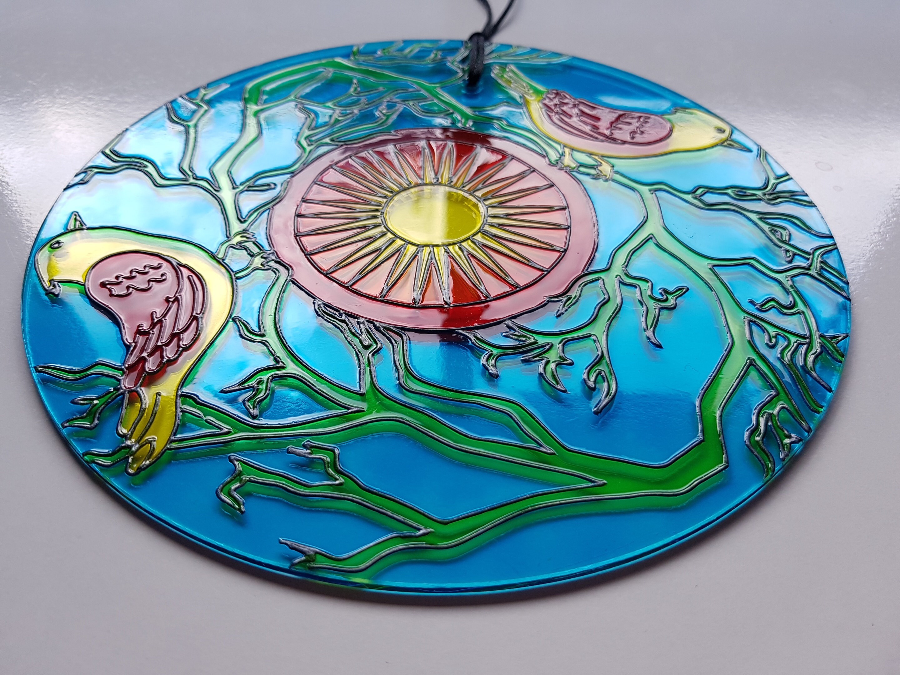 Hand Painted Glass Suncatcher, Sun Catcher, Round, Birds, Glass ...