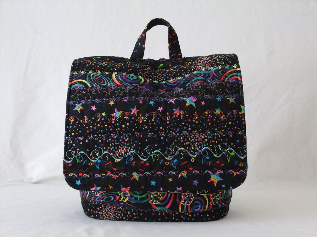 Black and Bright Quilted Backpack, Medium Size Backpack Purse. Draw ...