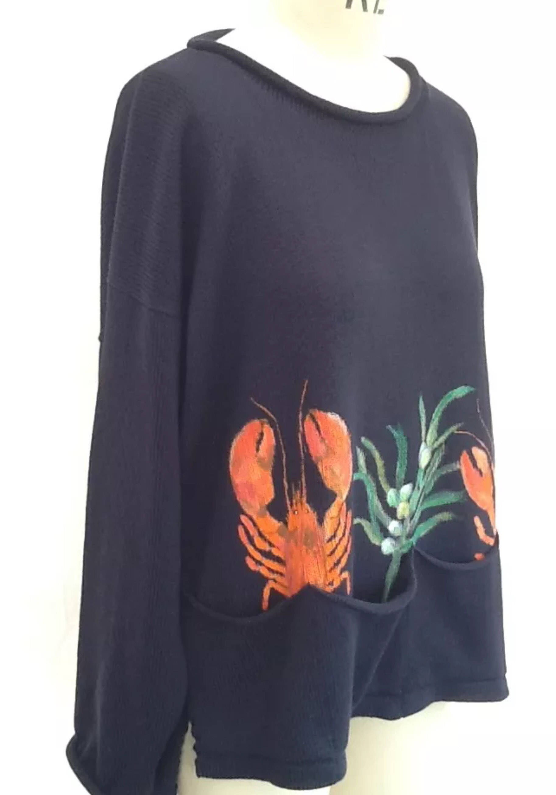 Hand Painted One Off Navy Lobster Jumper Small Medium 10-12 | Etsy