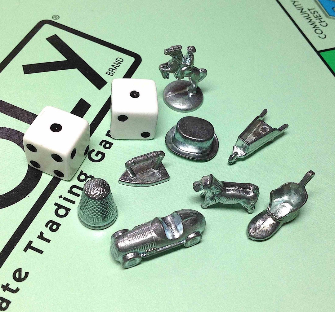 Monopoly Game Pieces 8 Metal Movers Thimble Iron Dog Horse Car Hat Boot ...