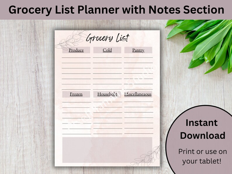 Grocery List Planner Printable Grocery List With Notes - Etsy