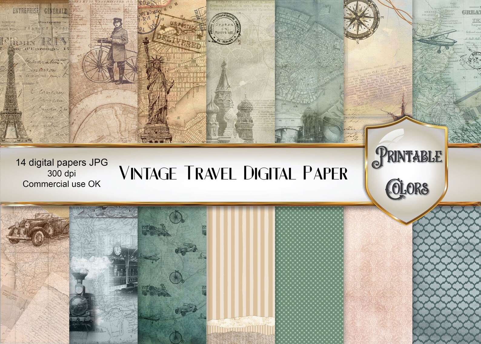 Digital Paper Vintage Travel for Scrapbooking and Decoupage - Etsy