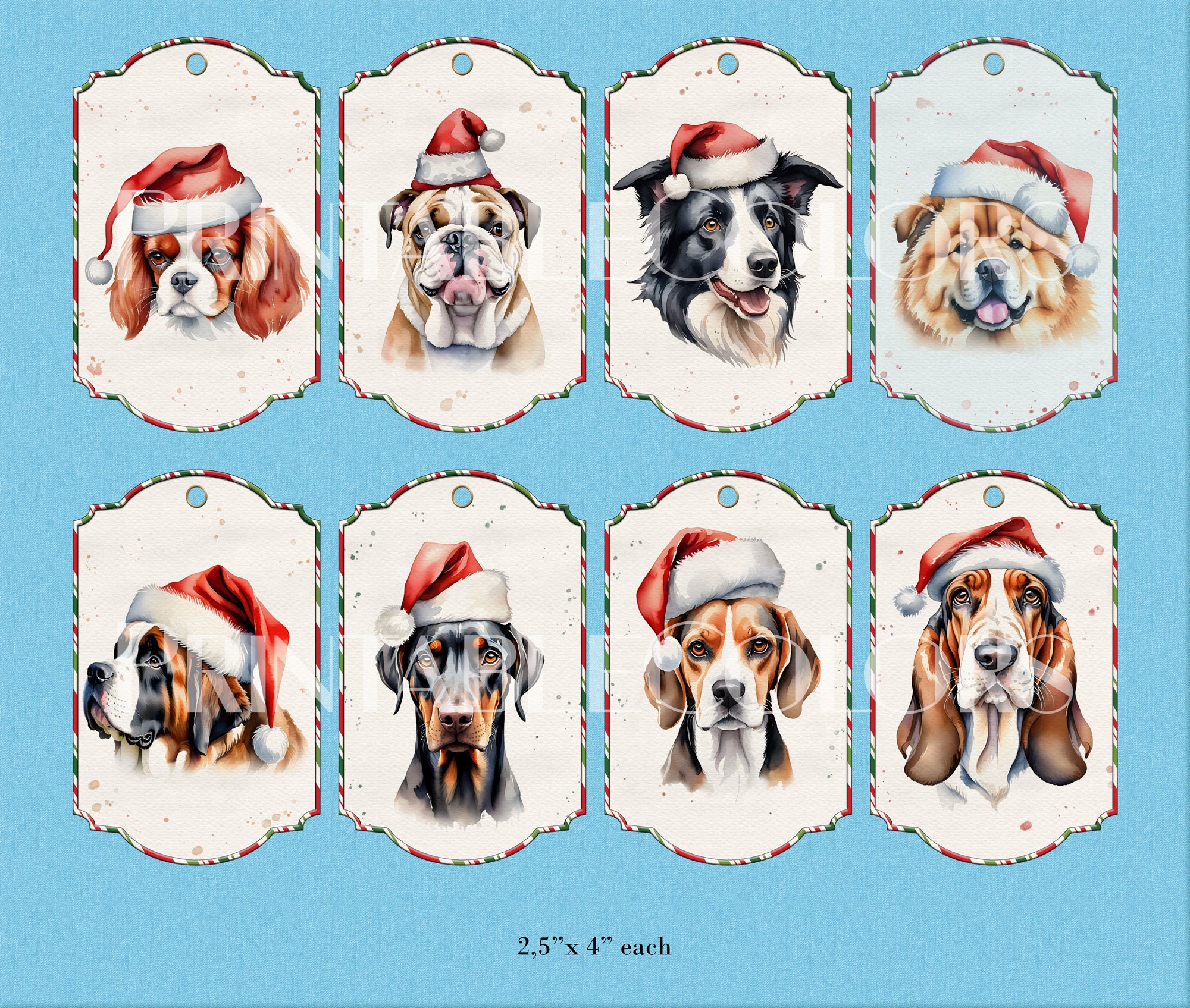 Dogs at Christmas Digital Labels, Printable Dog Labels With Santa Claus ...