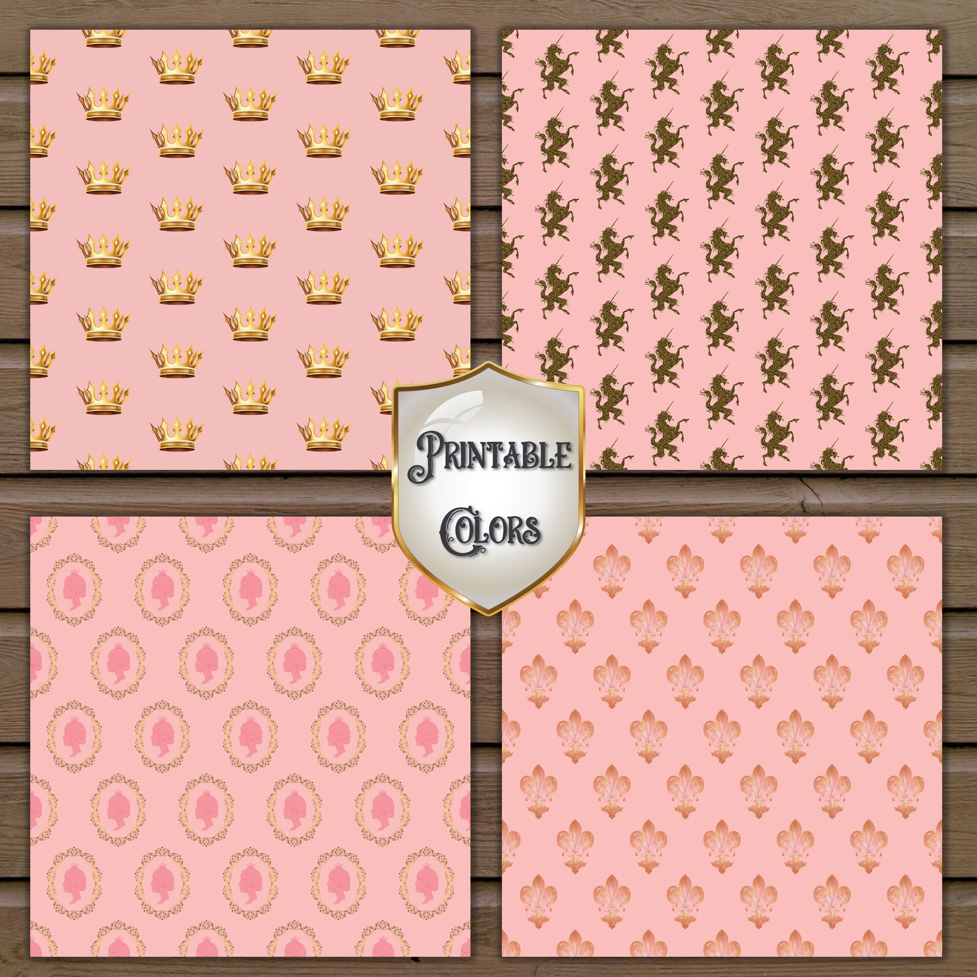 Pink and gold Princess digital paper for scrapbooking and | Etsy