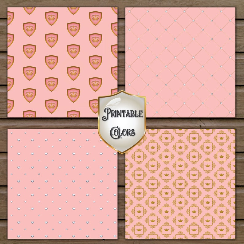 Pink and Gold Princess Digital Paper for Scrapbooking and Decoupage ...