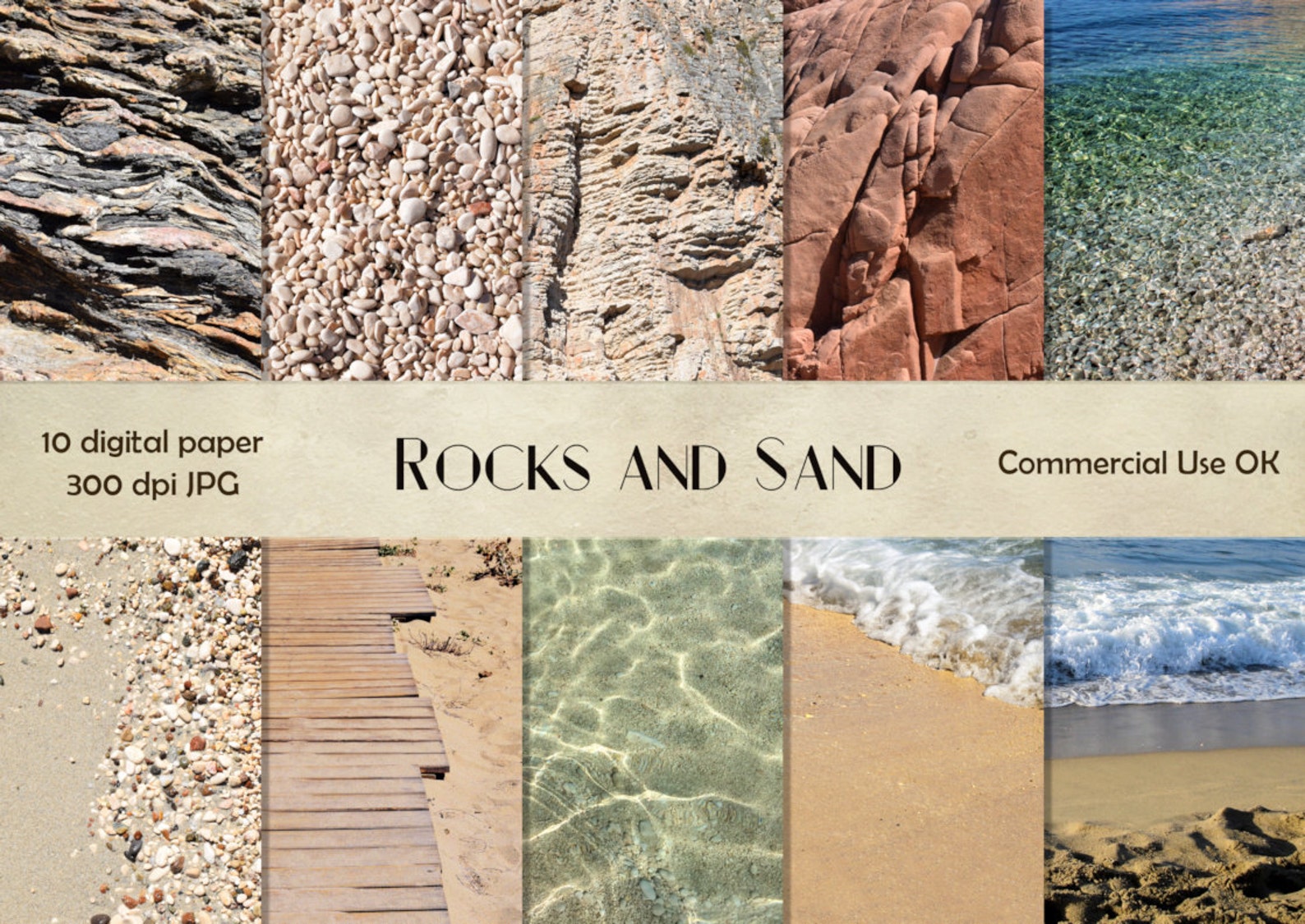 Beach Digital Paper Sand Paper Digital Download Rocks Background Beach ...