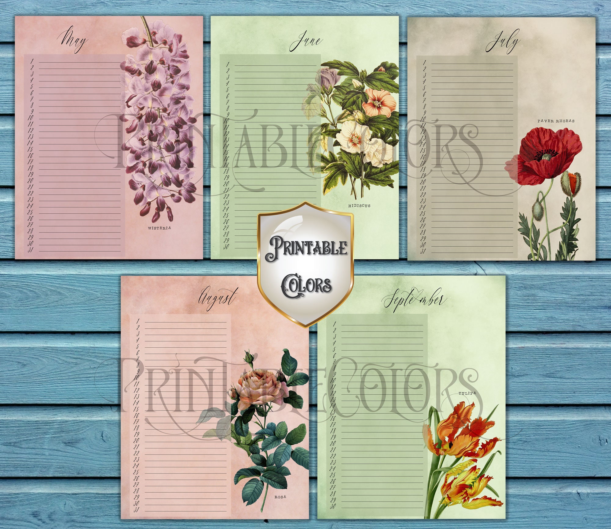 Digital Perpetual Floral Calendar, Printable Vintage Calendar for ...