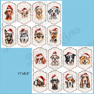 Dogs at Christmas Digital Labels, Printable Dog Labels With Santa Claus ...