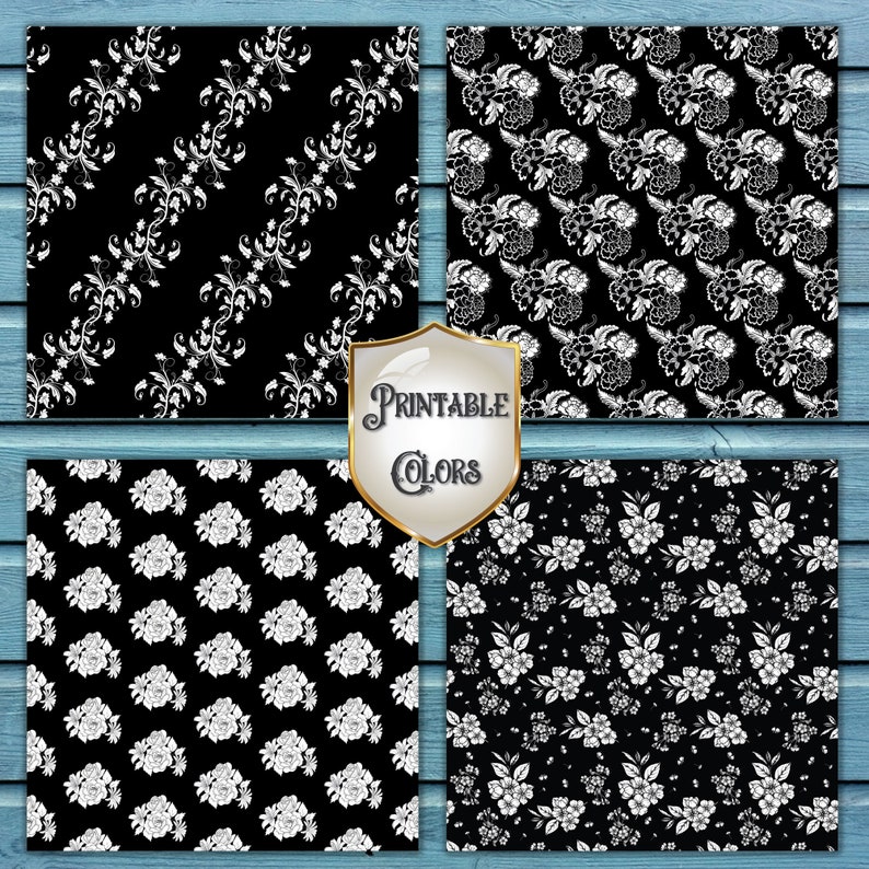 Digital Paper Black and White Flowers for Scrapbooking and - Etsy