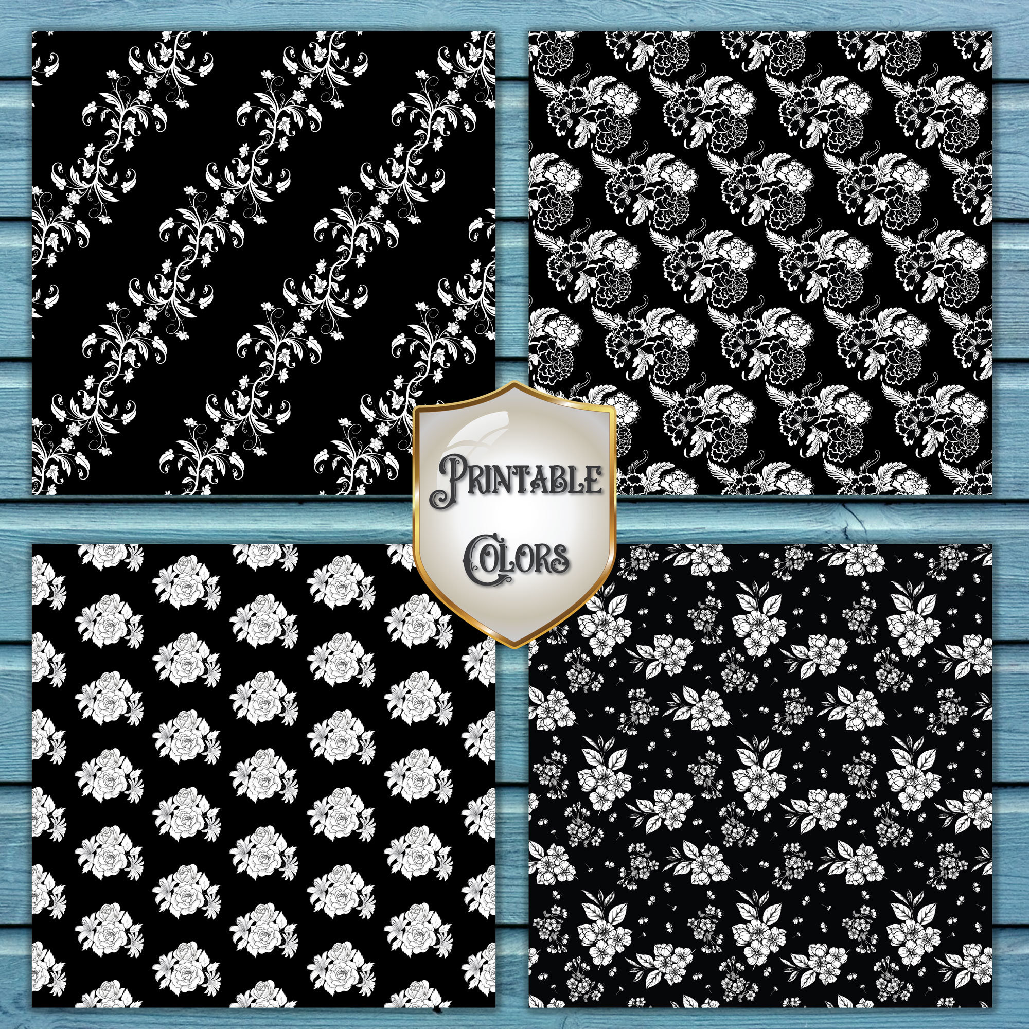 Digital Paper Black and White Flowers for Scrapbooking and - Etsy